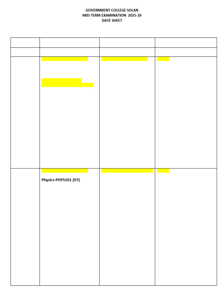 Government College Solan Exam Schedule 2025-26 | PDF | Natural Sciences ...