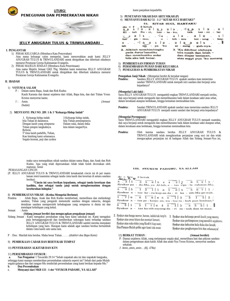Liturgi Pemberkatan Nikah Jelly & Triwulandari | PDF