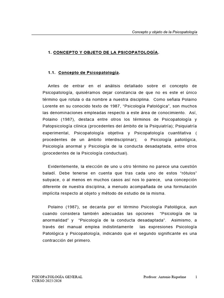 Tema 1 | PDF | Sicología | Psicopatología