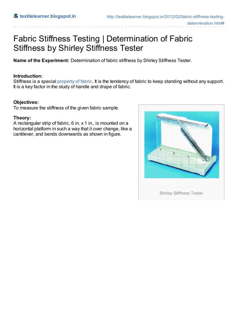 Fabric Stiffness Testing Determination of Fabric Stiffness by Shirley ...