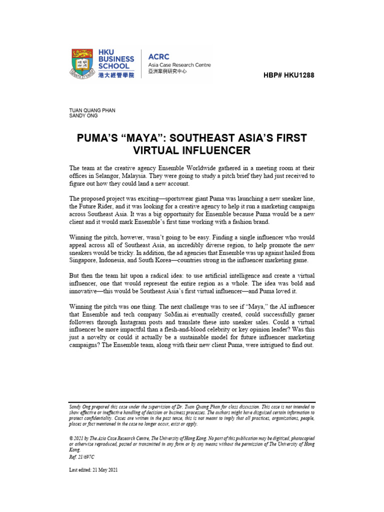 6 Puma's Maya Southeast Asia's First Virtual Influencer | PDF | Human ...