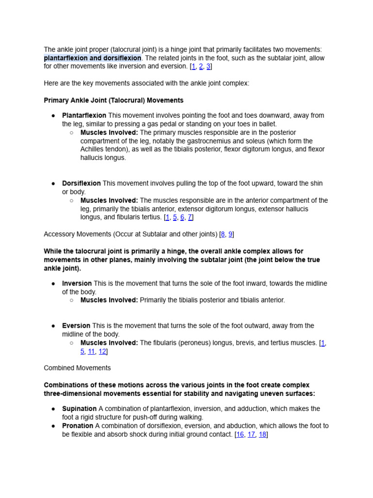 Movements at Ankle Joint for 8 Marks | PDF | Foot | Ankle