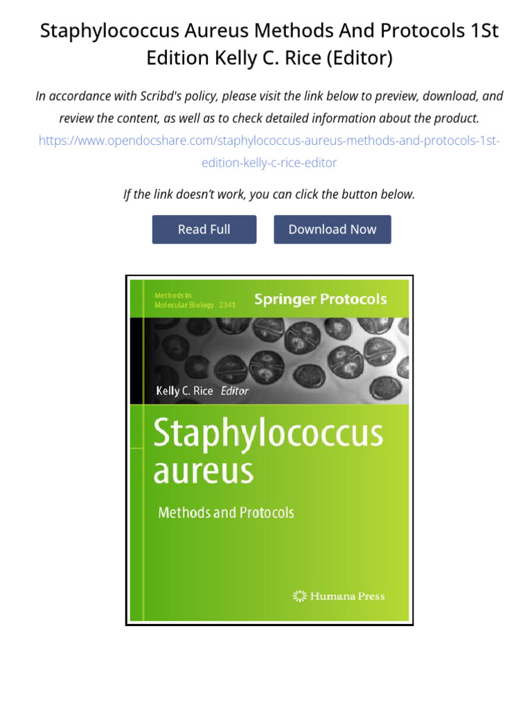 Staphylococcus aureus Methods and Protocols 1st Edition Kelly C. Rice ...