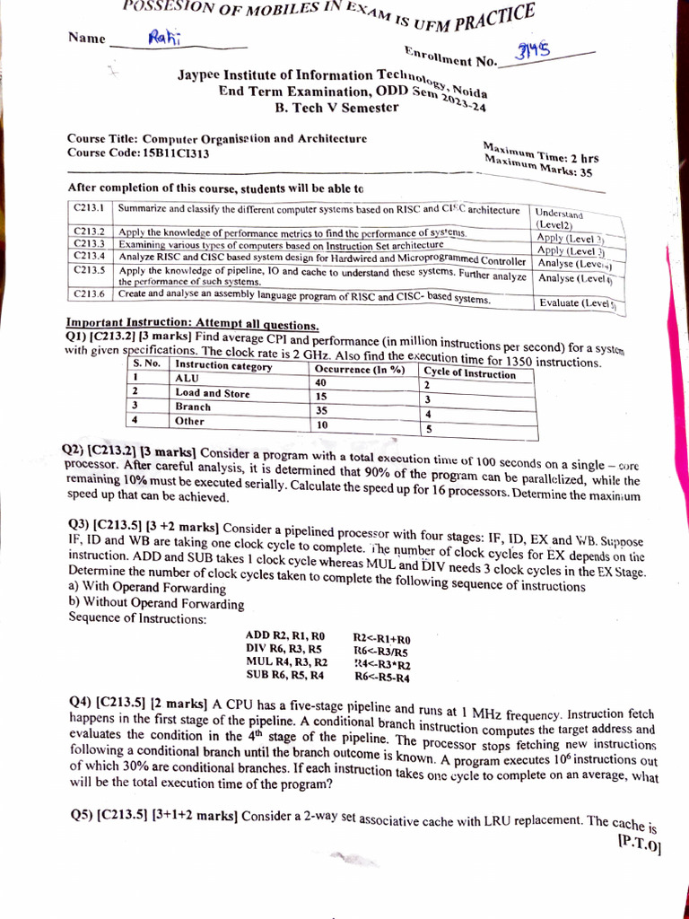 Pyq End sem | PDF | Computer Architecture | Computer Engineering