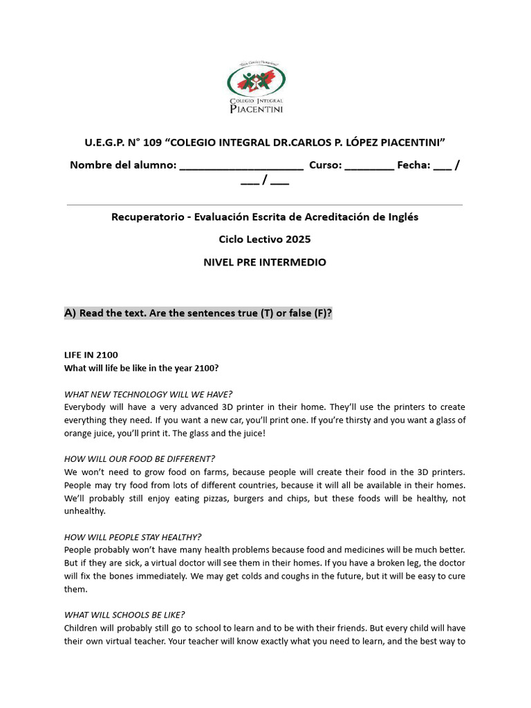 English Assessment for Pre-Intermediate Level | PDF