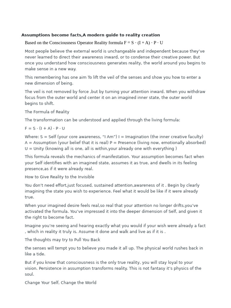 Assumptions Become Facts | PDF | Mind | Reality