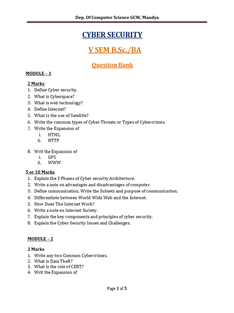 Cyber Security Question Bank | PDF | Cybercrime | Security