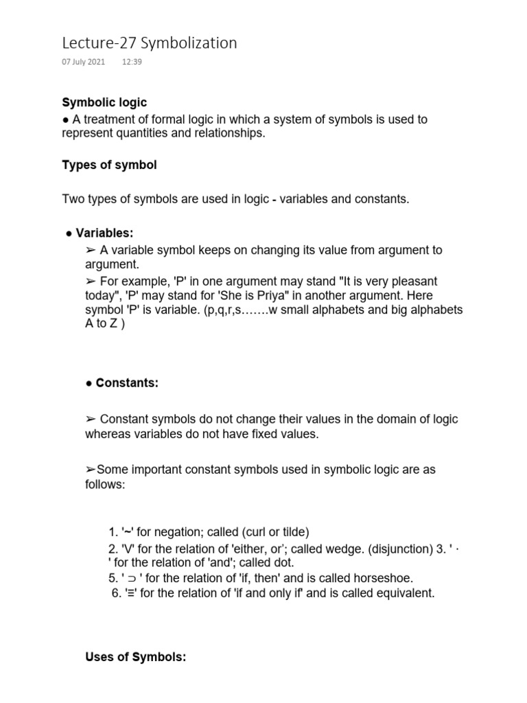 Lecture-27 Symbolization (1) | PDF