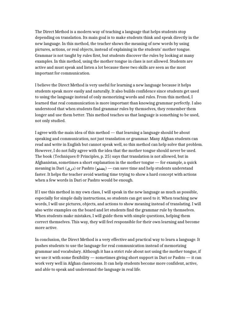 Reflection Paper Direct Method | PDF | Communication | Grammar