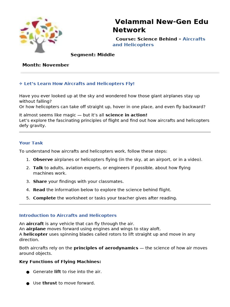 G6_Science Behind_Aircrafts and Helicopters (November) | PDF ...