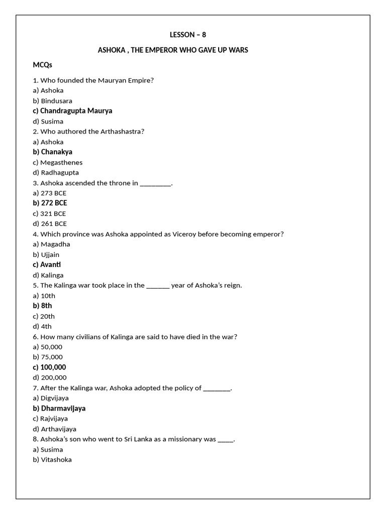 L - 8 Ashoka , The Emperor Who Gave Up Wars - Worksheet | PDF | Ashoka
