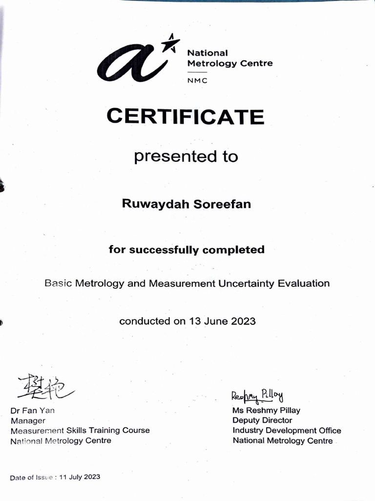 Basic Metrology Course Certificate | PDF
