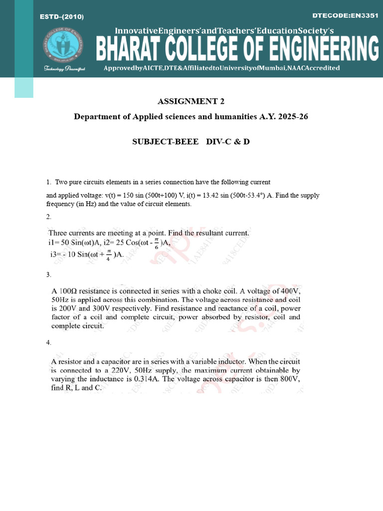 BEEE AssignMENT2 | PDF