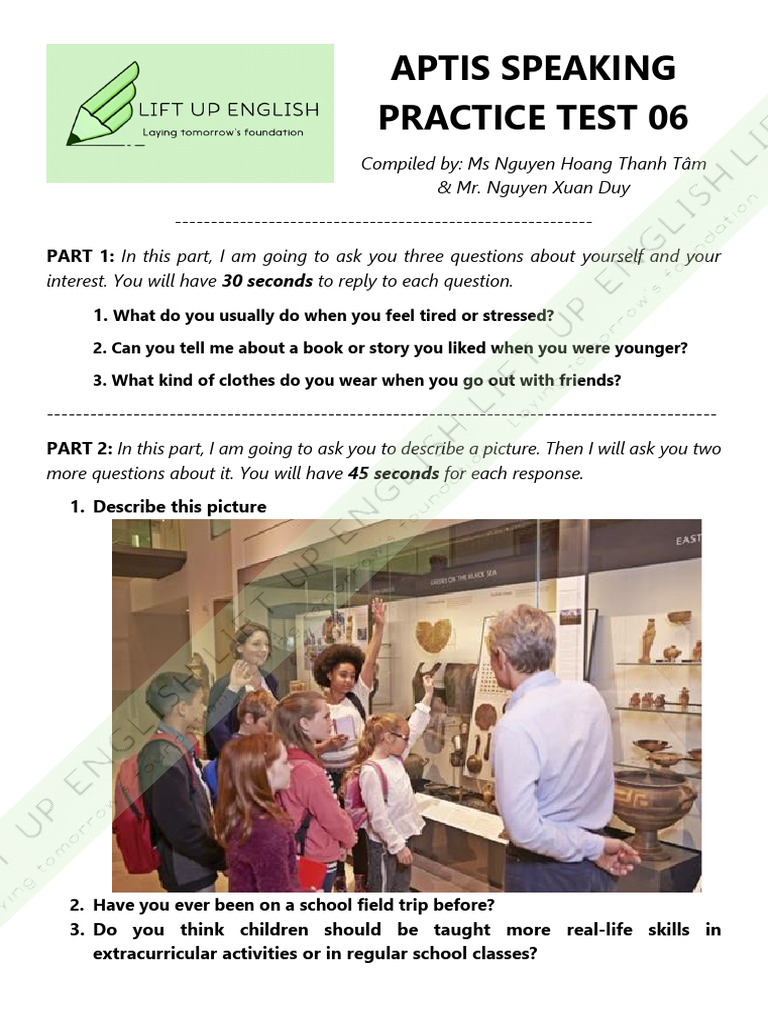 Aptis Speaking Practice Test 06 | PDF