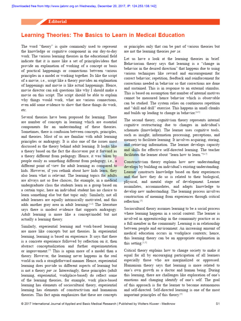 Overview of Learning Theories in Education | PDF | Learning ...