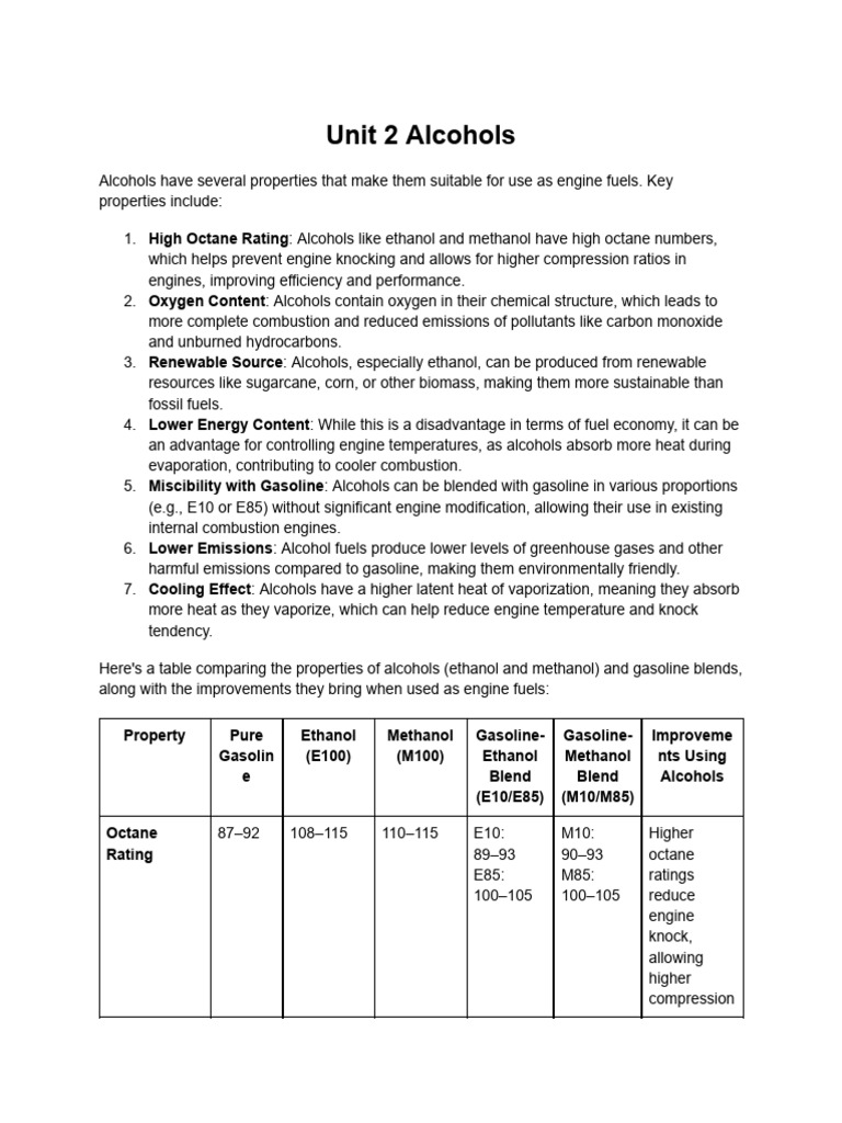 Benefits of Alcohols as Engine Fuels | PDF | Gasoline | Diesel Engine