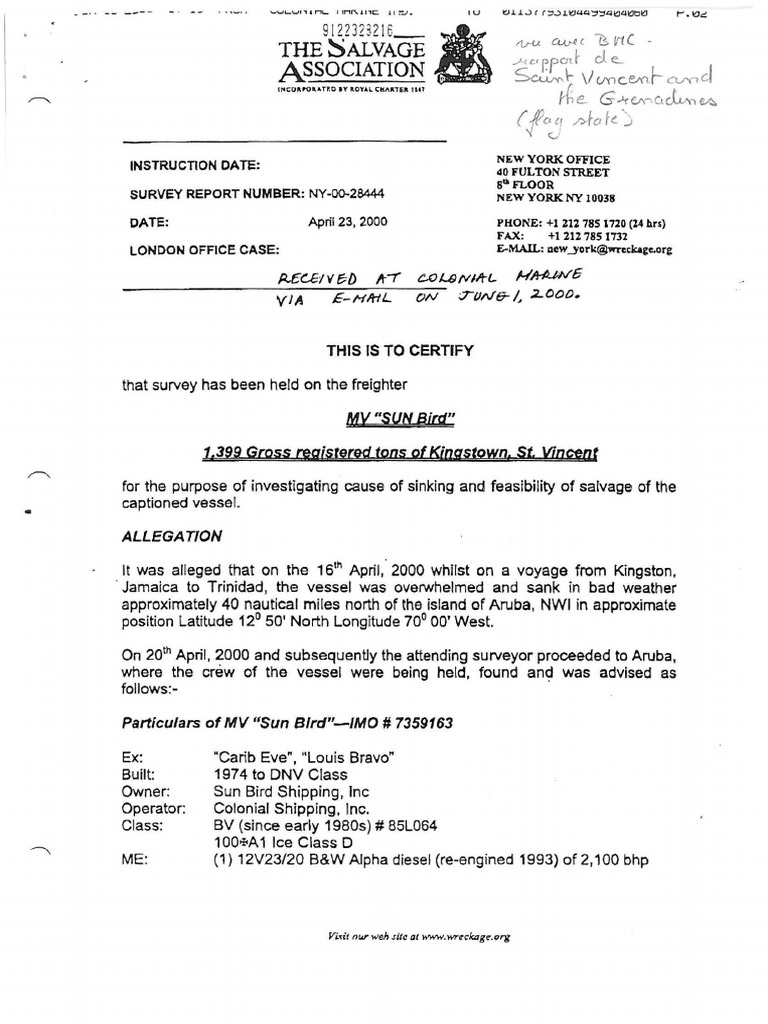 Survey Report: MV "Sun Bird" Sinking | PDF | Ships | Watercraft