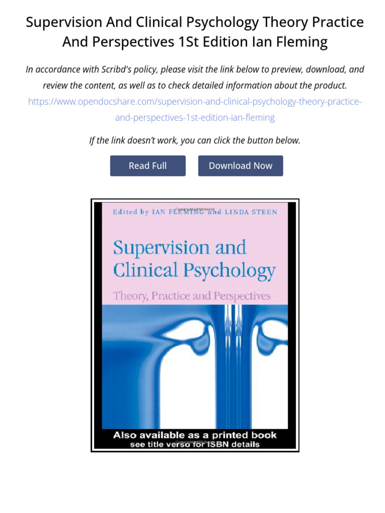 Supervision and Clinical Psychology Theory Practice and Perspectives ...