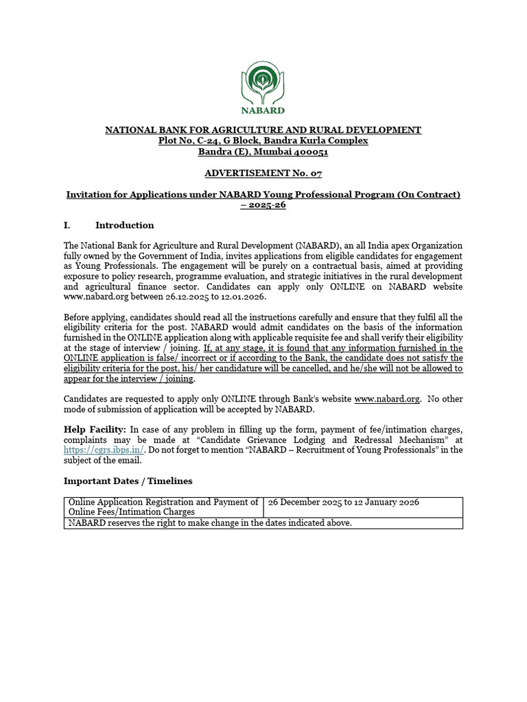 NABARD Young Professional Program 2025-26 | PDF | Image Scanner ...