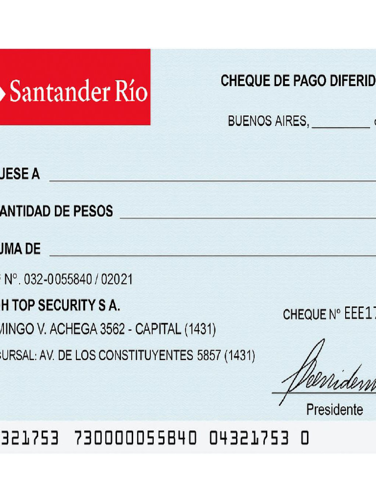 Plantilla Cheque Santander Rio Digital | PDF