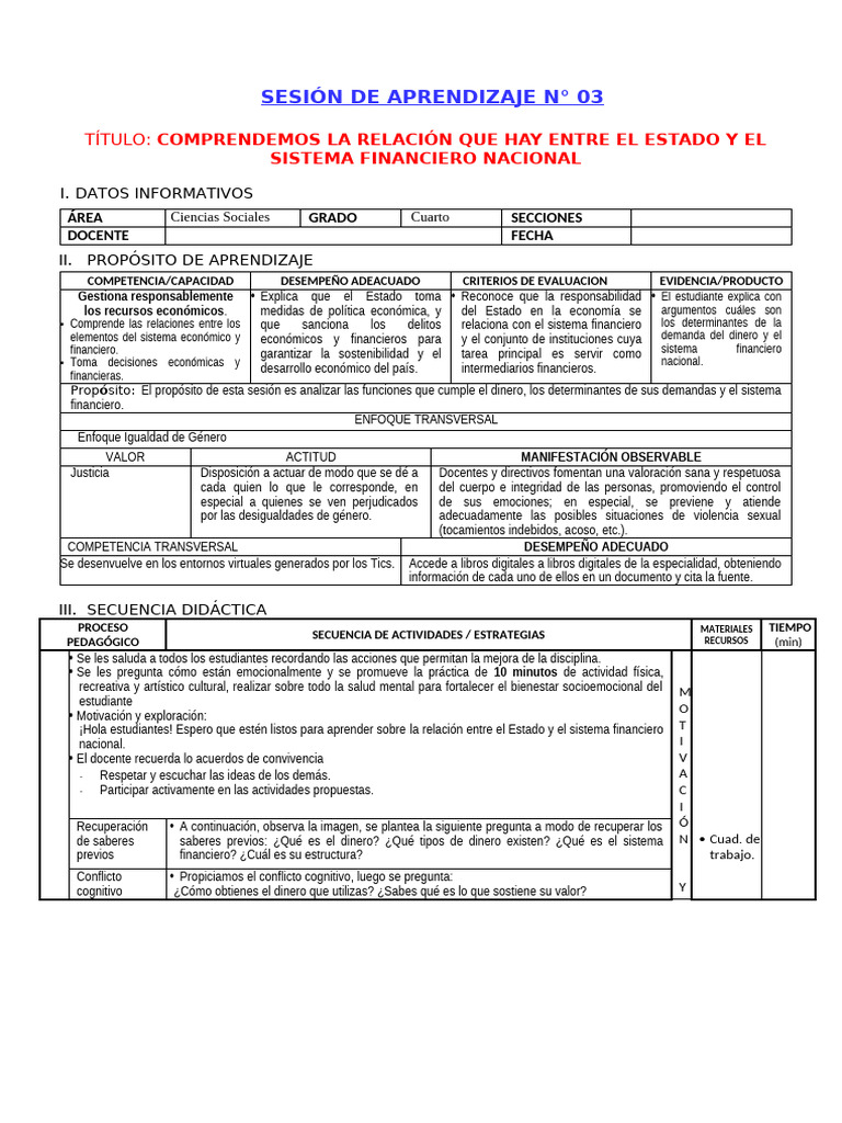 UNIDAD 7 - SESIÓN SEM 3 - CCSS 4° | PDF | Inflación | Dinero