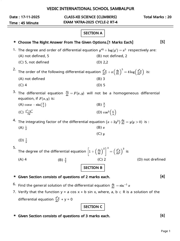 Xii Math Exam Yatra-2025 Cycle-2 de Rt-4 | PDF | Slope | Mathematical ...