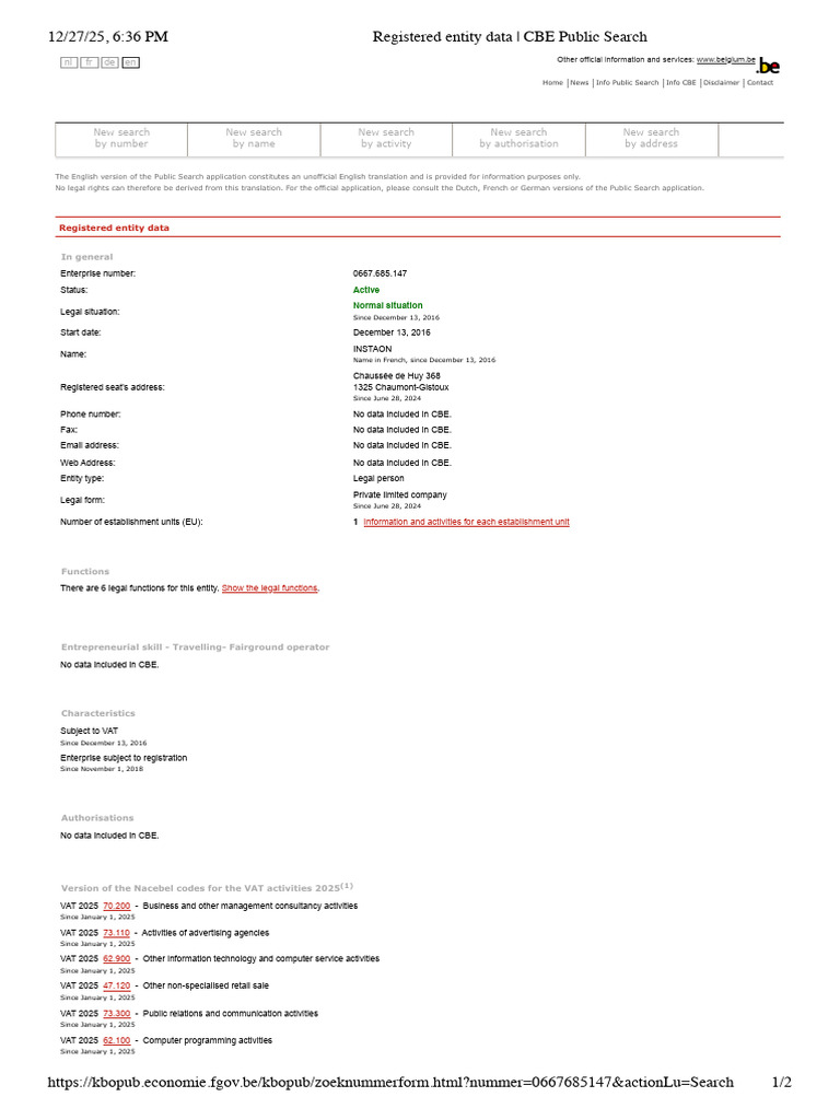 CBE Public Search: INSTAON Details | PDF | Computing