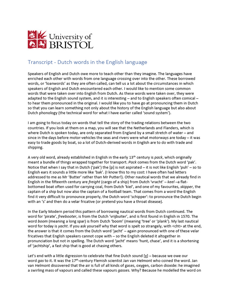 Transcript - Dutch words in the English language | PDF | Gases ...