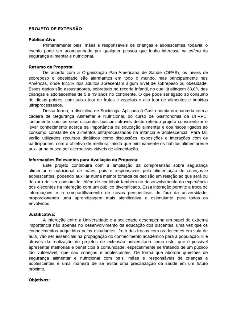 Sociologia - Projeto de Extensão | PDF | Adolescência | Obesidade