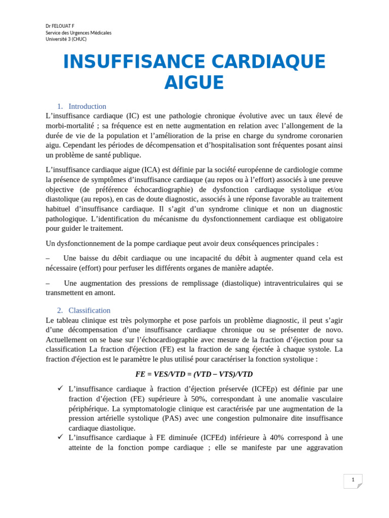 Insuffisance Cardiaque Aiguë : Diagnostic et Traitement | PDF ...