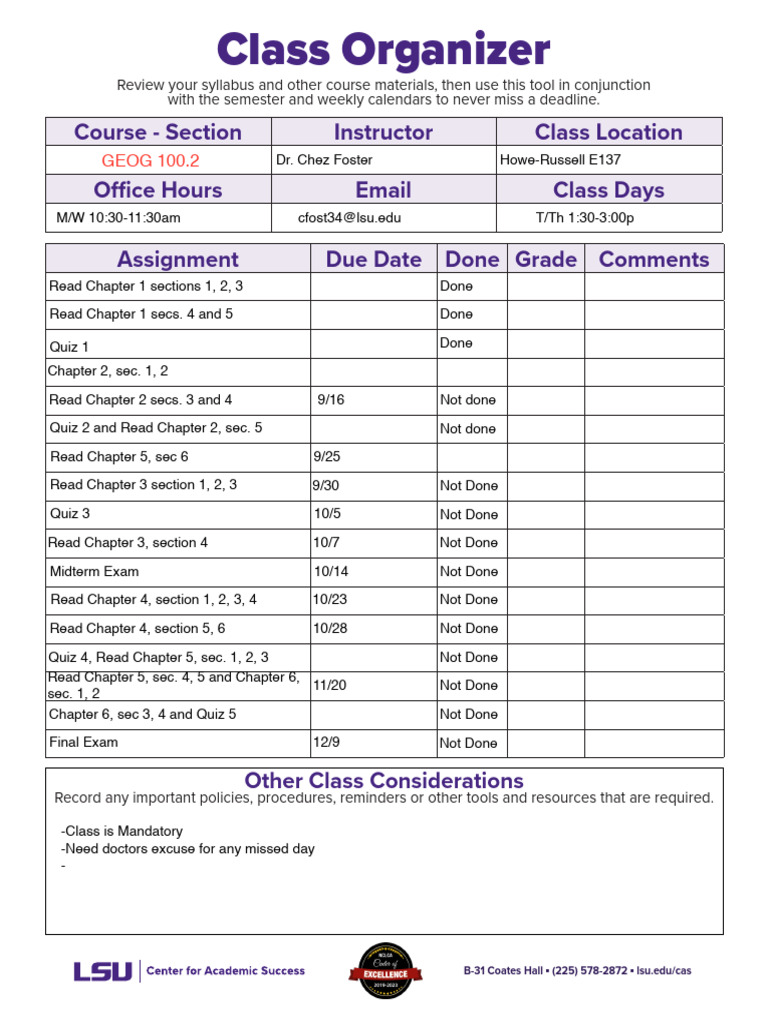 Class Organizer | PDF