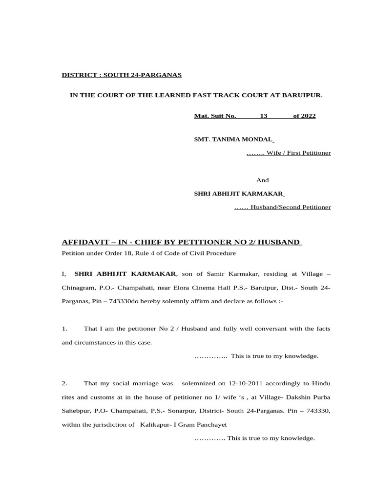 AFFIDAVIT IN CHIEF OF HUSBAND | PDF | Chess Theory | Marriage