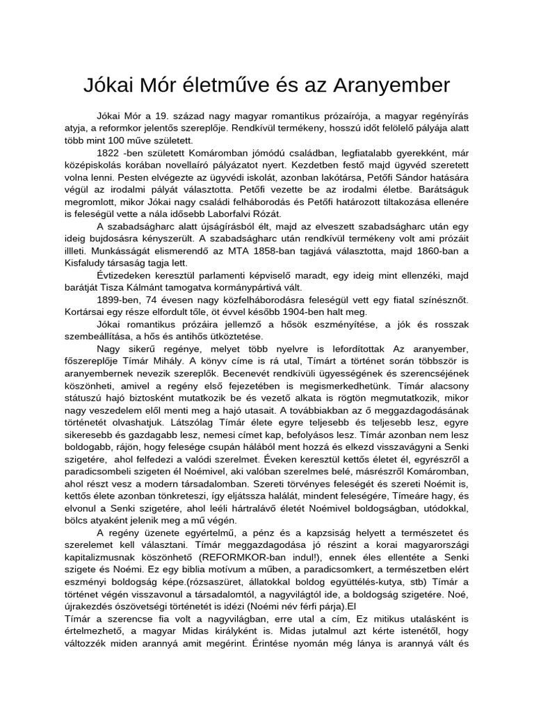 JÓKAI MÓR Az Aranyember | PDF