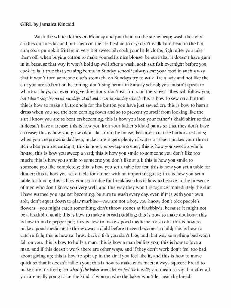 Girl Jamaica Kincaid (1) | PDF