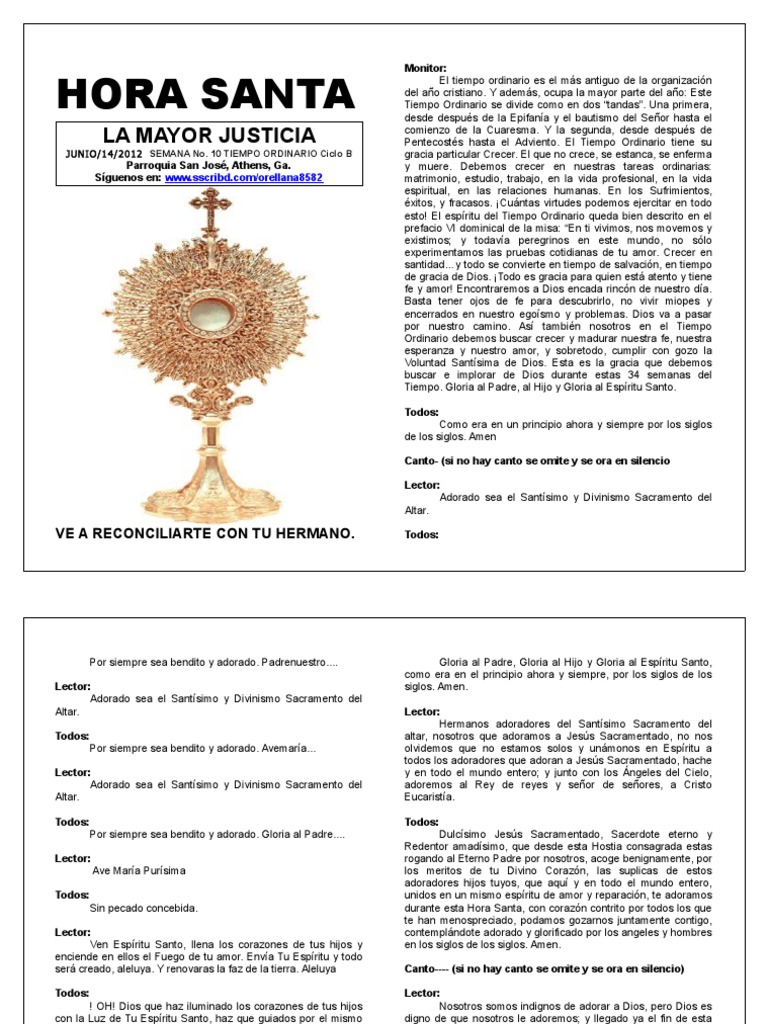 Hora Santa La Mayor Justicia Semana No. 10 Tiempo Ordinario Ciclo B | PDF | eucaristía | orador ...