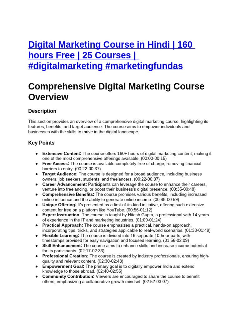Digital Marketing Course Overview | PDF | Marketing | Swot Analysis