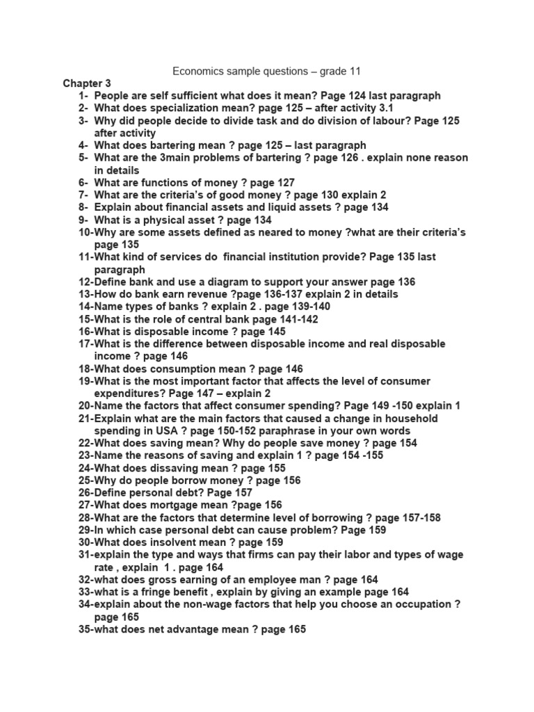 Economics Sample Questions-grade 11 (1)(1) | PDF | Consumption ...