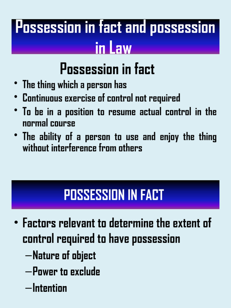 Possession in Fact and Possession in Law | PDF
