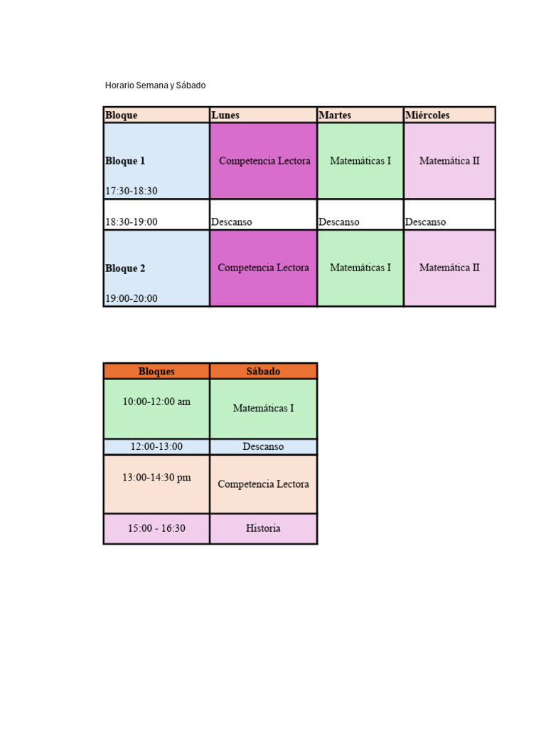 Horario Preuniversitario Segundo Semestre | PDF