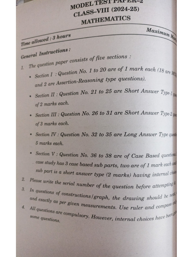 Class 8 Maths Sample Paper 2 | PDF