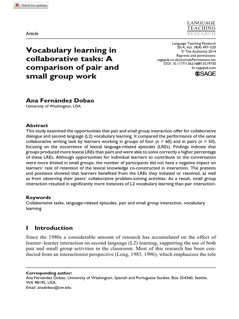 Dobao 2014 Vocabulary Learning in Collaborative Tasks A Comparison of ...