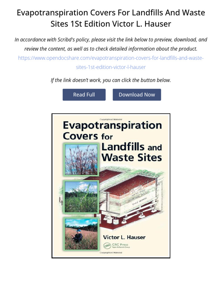 Evapotranspiration Covers For Landfills and Waste Sites 1st Edition ...