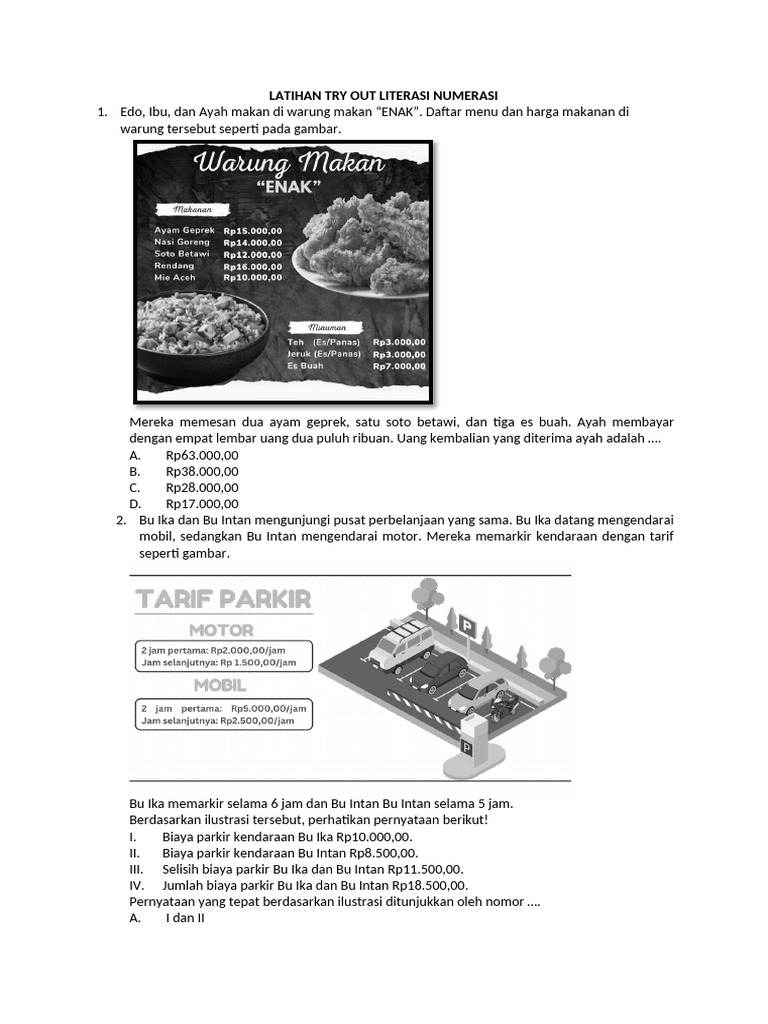Latihan Try Out Literasi Numerasi SD | PDF