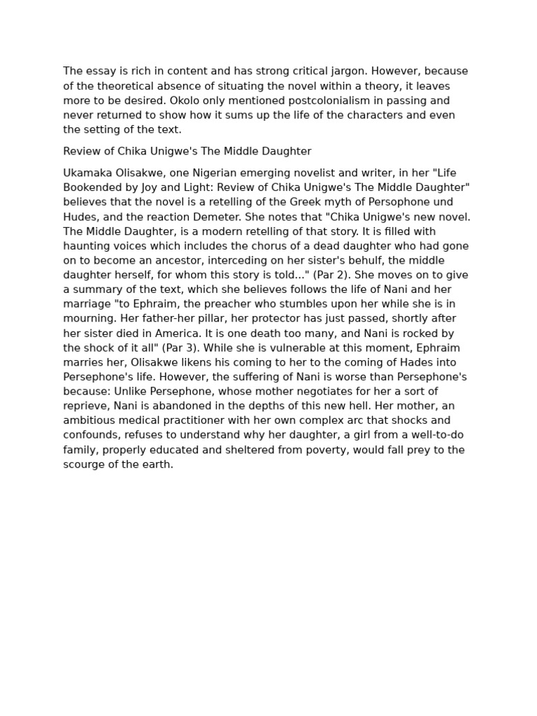 Review of Unigwe's The Middle Daughter | PDF