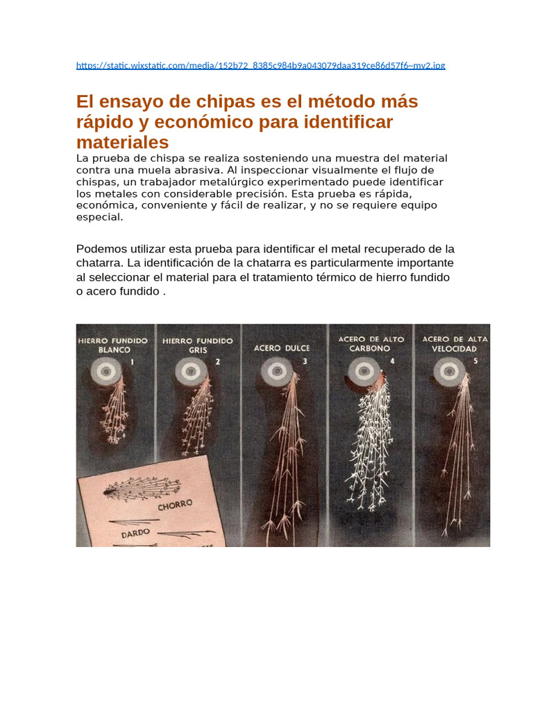 0 Ensayo de Chispas Identificacion de Aceros | PDF | Acero | Aleación