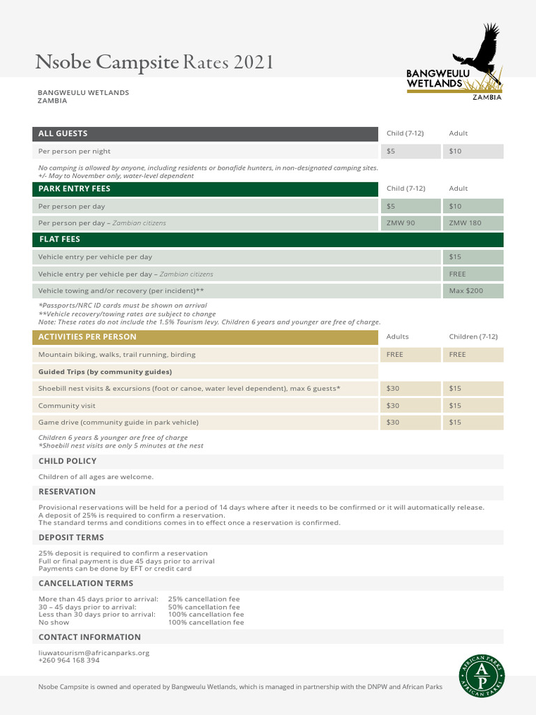 Nsobe Campsite Rates & Policies 2021 | PDF | Payments | Insurance