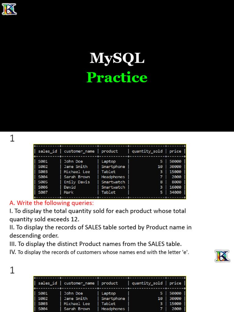 MySQL Query Practice Exercises | PDF | Portable Computers | Computing ...