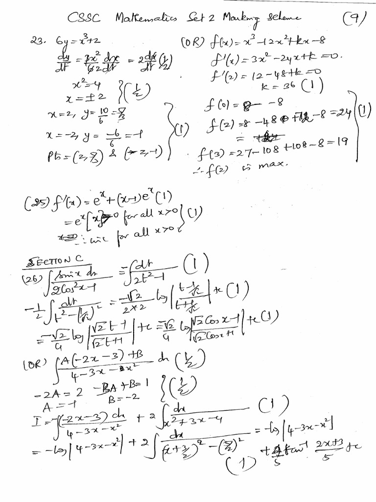 CSSC Mathematics Marking Scheme - SET 2 | PDF