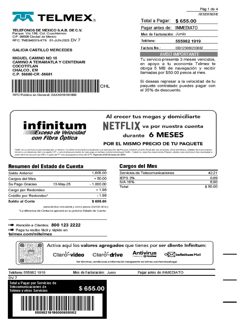 Recibo Telmex | PDF
