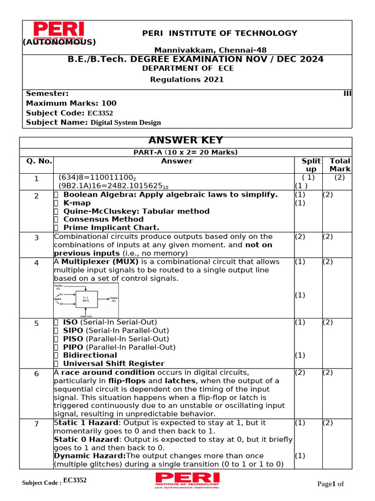 Ec3352 Set 2-Answer Key | PDF | Logic Gate | Computer Engineering